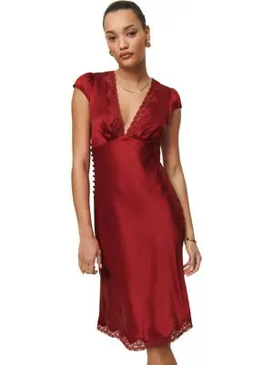 REFORMATION Florence Silk Midi Dress Sangre