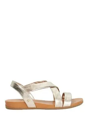 DUNE Landies Cross-Strap Metallic Leather Sandals Gold Leather