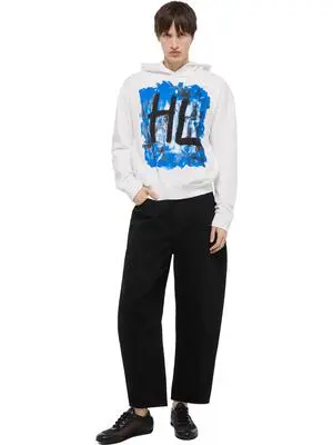 Helmut Lang Blue Scribble Logo Hoodie - White/blue