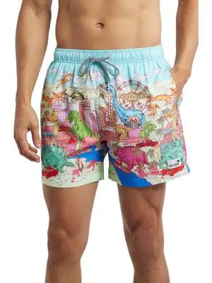 BOARDIES Dino Takeover Mid Length Swim Trunks - Blue Multi