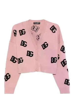 Dolce & Gabbana Dna Jacquard-logo Cropped Cardigan - Pink