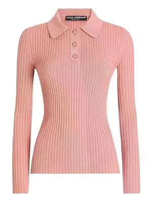 Dolce & Gabbana Ribbed Polo Top - Pink