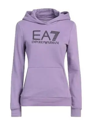 EA7 Hooded French Terry Sweatshirt With Appliqués Purple
