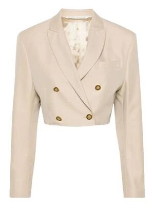 Palm Angels Button Detailed Crop Blazer - Beige