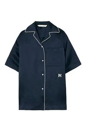 Palm Angels Monogram Satin Bowling Shirt - Black