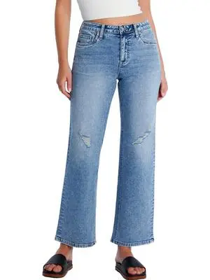 HINT OF BLU Clever Ripped High Waist Wide Leg Jeans - Country Blue