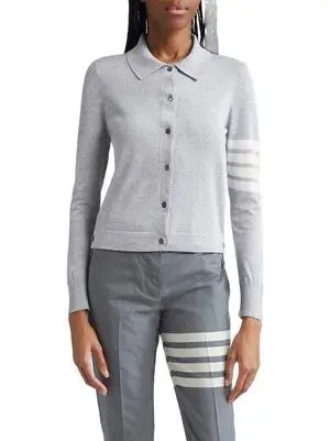 Thom Browne 4-bar Jersey Stitch Cardigan - Light Grey