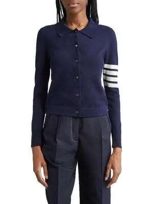 Thom Browne 4-bar Jersey Stitch Cardigan - Navy