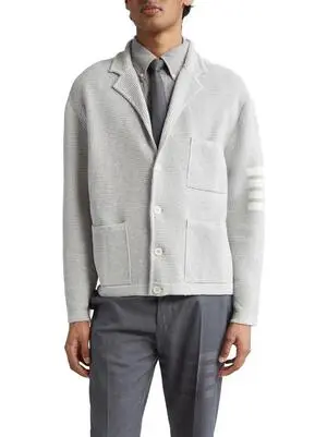 Thom Browne 4-bar Waffle Knit Jacket - Light Grey
