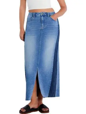 WASH LAB DENIM Split Maxi Skirt - Hi-low Blue