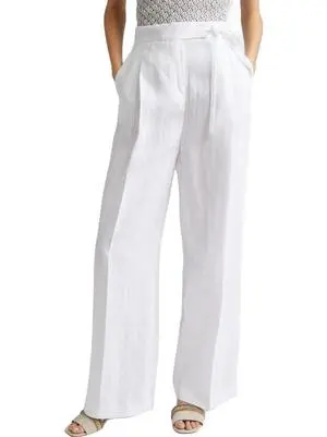 Eleventy Pleated Tie Waist Wide Leg Pants - White