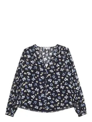 Veronica Beard Alec Floral Silk Blouse - Navy Multi