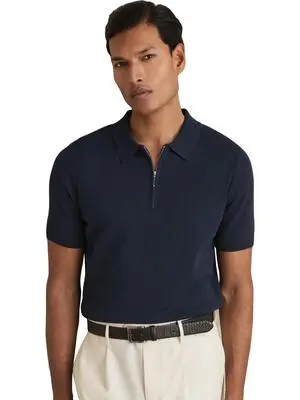REISS Berkley Cotton Half-zip Knitted Polo Shirt - Navy