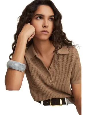 REISS Reiss Evi Cotton-Blend Open-Knit Polo Shirt