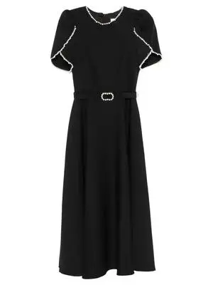 NISSA Faux-pearl Detailed Midi Dress - Black