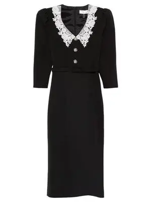 NISSA Lace-collar Midi Dress - Black