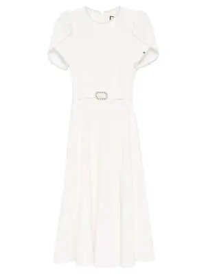 NISSA Faux-pearl Detailed Midi Dress - White