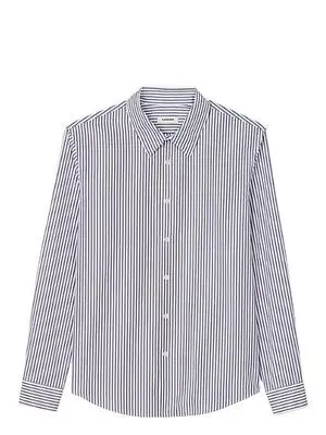 Sandro Striped Long-sleeved Cotton Shirt - Bleus