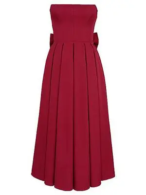 House Of Cb Woven Strapless Midi Dress With Bow - Rhubarb