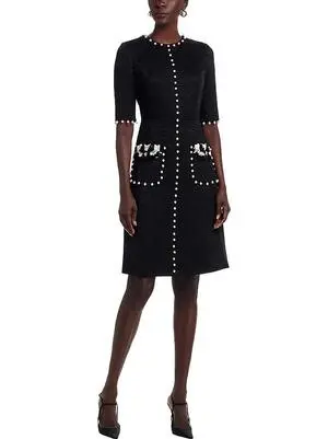 Rickie Freeman For Teri Jon Boucle Embellished Dress - Black White