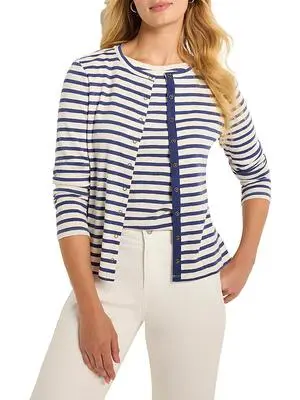 NIC+ZOE Snap Front Striped Cardigan - Blue Multi