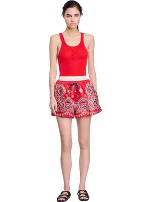 Sandro Rib Knit Vest Top - Red
