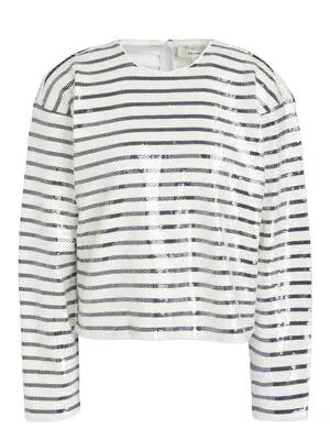 FRAME Sequined Striped Cotton-jersey Top - White