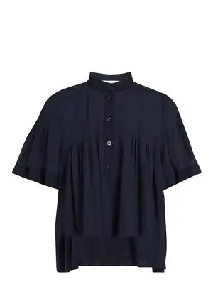 FRAME Pintucked Cotton-mousseline Blouse - Navy