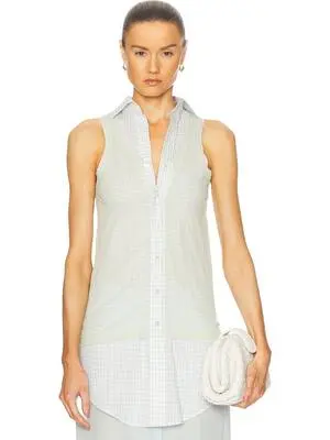 MAISON MARGIELA Sleeveless Button-up Top - Pale Green  Light Green  & White