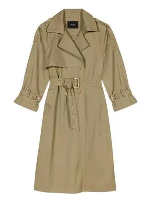 Maje Studded Gabardine Trench Coat - Yellow / Neutral