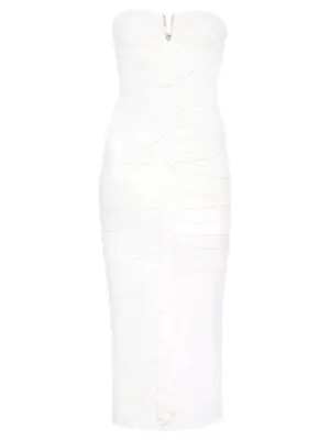 NISSA Ruffled-detailed Midi Dress - White