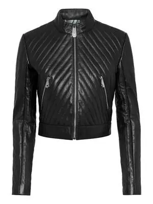 Philipp Plein Leather Biker Jacket - Black