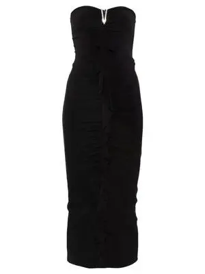 NISSA Ruffled-detailed Midi Dress - Black