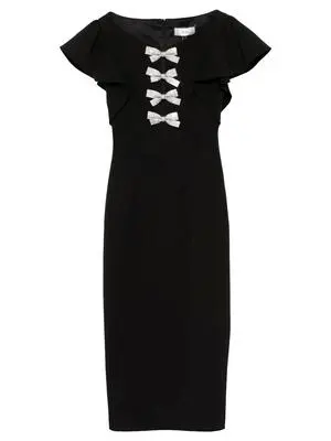 NISSA Bow-detailed Midi Dress - Black