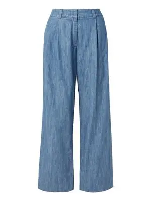 Another Tomorrow Pleated Wide-leg Pants - Blue