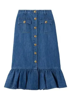 Valentino Garavani Ruffled Denim Midi Skirt - Blue