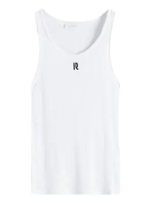 Rabanne Logo Ribbed Tank - White
