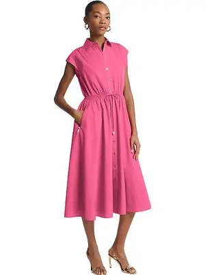 Michael Kors Stretch Cotton Poplin Midi Shirt Dress - Pink