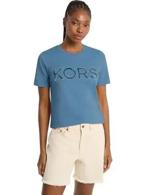 Michael Kors Sequined Logo Cotton T-shirt - Blue