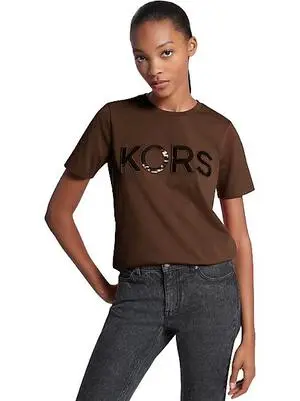 Michael Kors Michael Kors Sequined Logo T-Shirt Brown