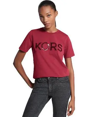 Michael Kors Michael Kors Sequined Logo T-Shirt Red