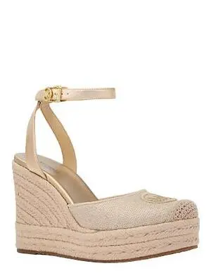 Michael Kors Larissa Metallic Canvas Espadrille Wedges - Gold