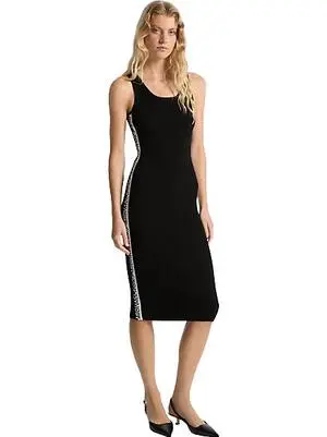 Michael Kors Stretch Knit Logo Tape Midi Tank Dress - Black