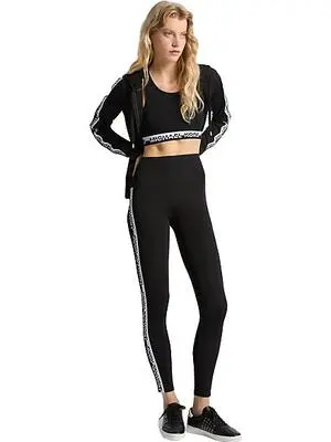 Michael Kors Stretch Knit Logo Tape High-waisted Leggings - Black
