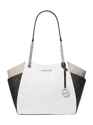 Michael Kors Jet Set Large Signature Logo Shoulder Bag - White