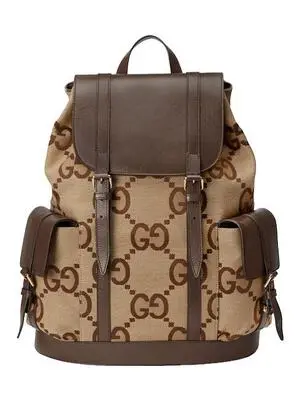 Gucci Backpack With Jumbo Gg - Camel/ebony