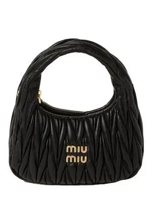 Miu Miu Wander Matelassé Nappa Leather Mini Hobo Bag - Black