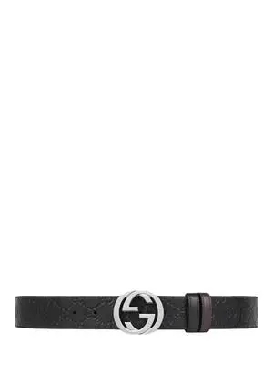 Gucci Wide Interlocking G Buckle Belt - Black