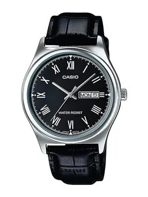 Casio Analog Watch With Leather Strap - Stainless Steel