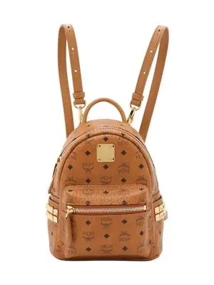 Mcm Stark Backpack Visetos Side Studs Bebe Boo - Cognac